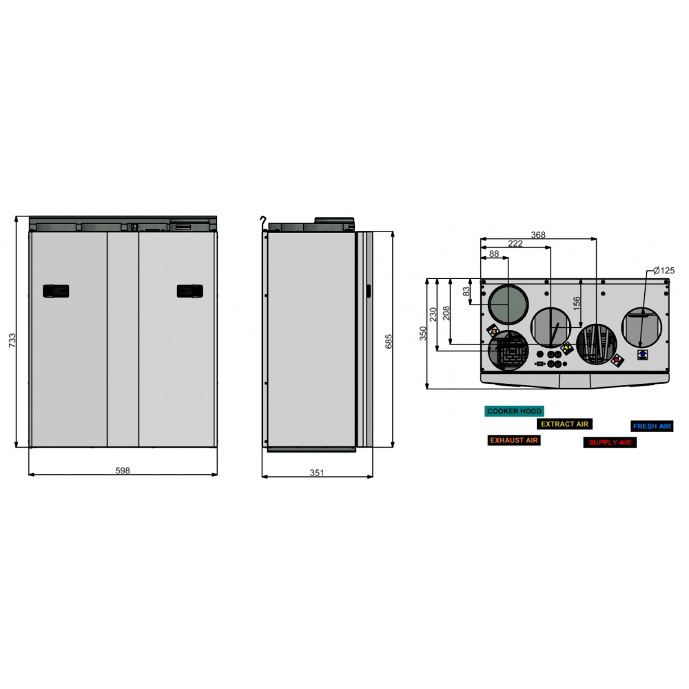 Rekuperatorius ENSY InoVent AHU-200H vert. deš.p. 260m³/h. Komplekte ...
